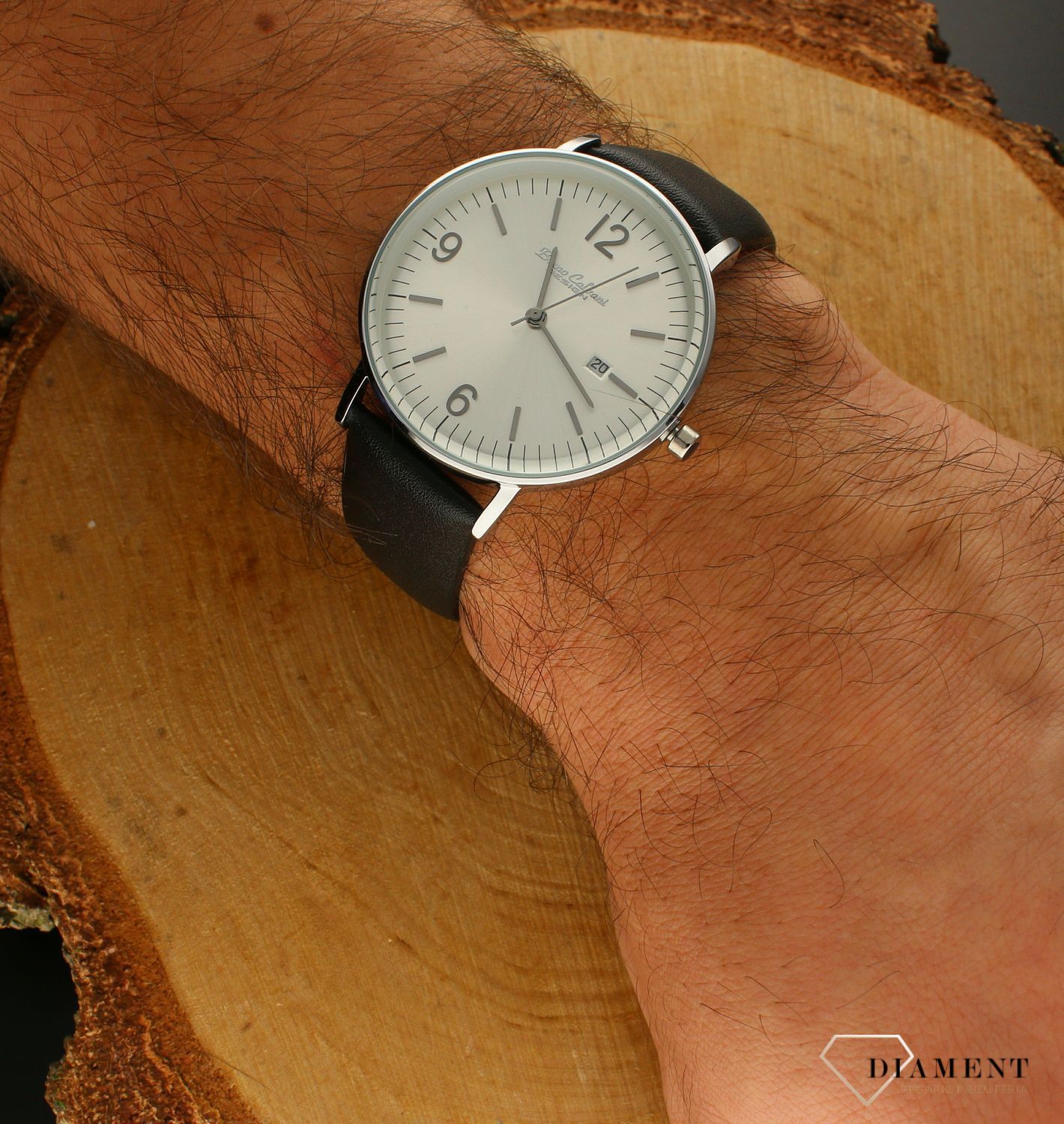 Zegarek męski Bruno Calvani na czarnym pasku z indeksami BC1019 SILVER ...