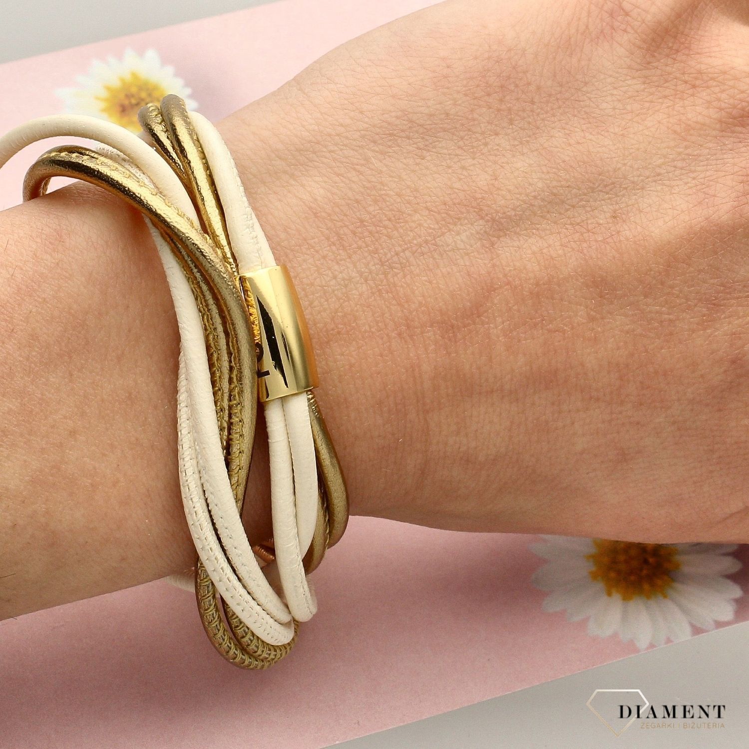 Bransoletka damska skórzana 'Złoty krem' BRA-000000-663-SKÓRA - www ...