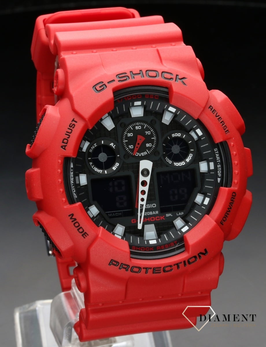 Casio G-Shock GA-100B-4AER – męski zegarek czerwony, wstrząsoodporny - www.zegarki-diament.pl