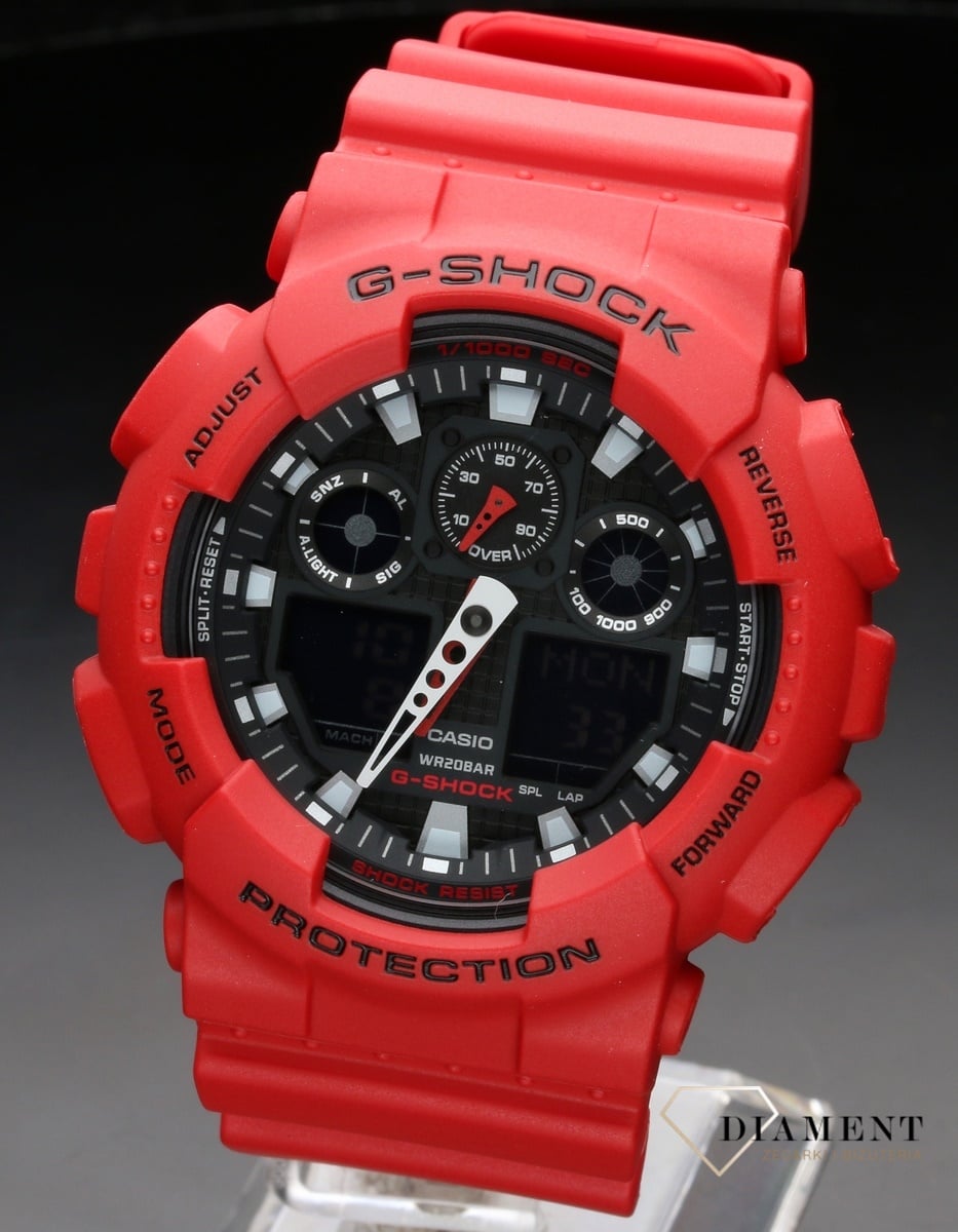 Casio G-Shock GA-100B-4AER – męski zegarek czerwony, wstrząsoodporny - www.zegarki-diament.pl