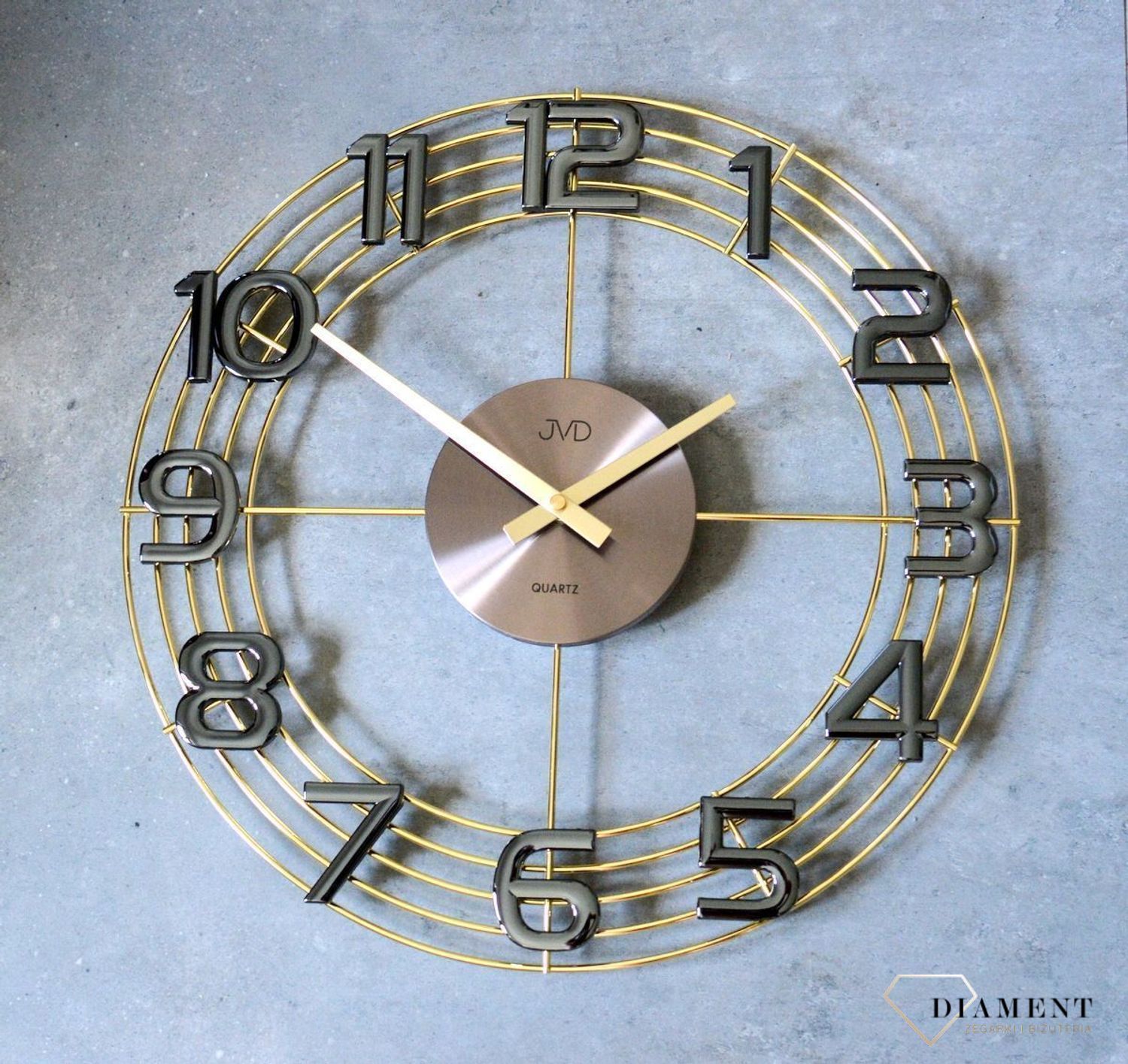 Zegar ścienny złoty z szarymi cyframi JVD HT112.2 - www.zegarki-diament.pl