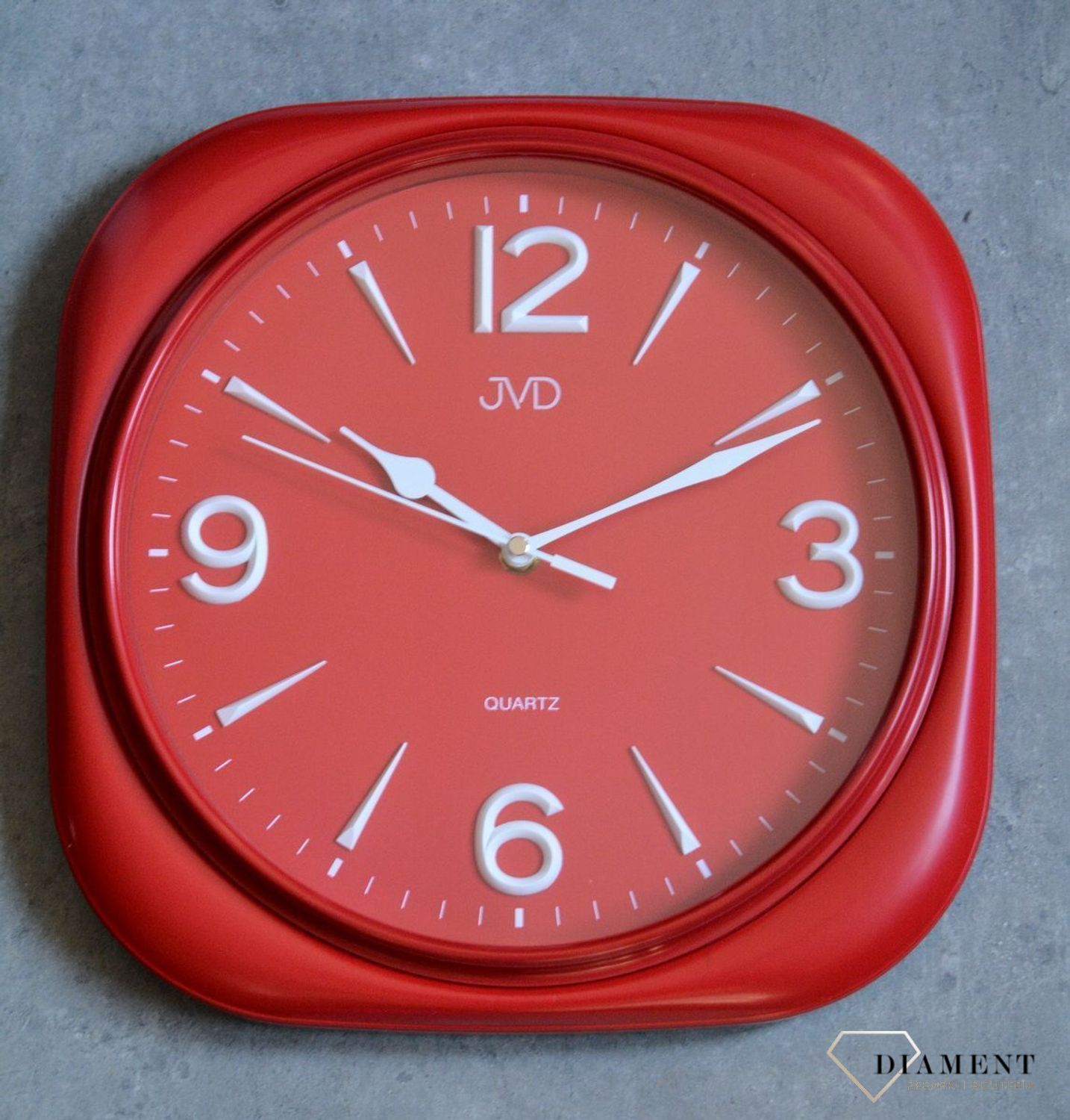 Zegar na ścianę do pokoju czerwony JVD HX2444.3 - www.zegarki-diament.pl