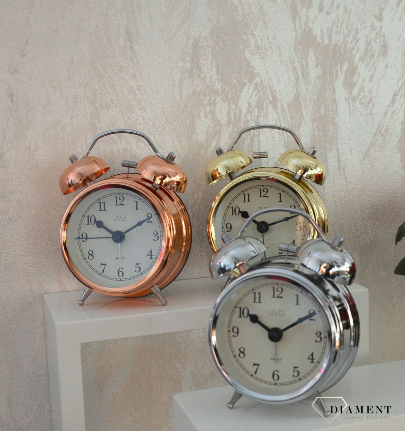 budzik retro PRL, JVD SRP2215.1, budzik srebrny, budzik z drzemką ...