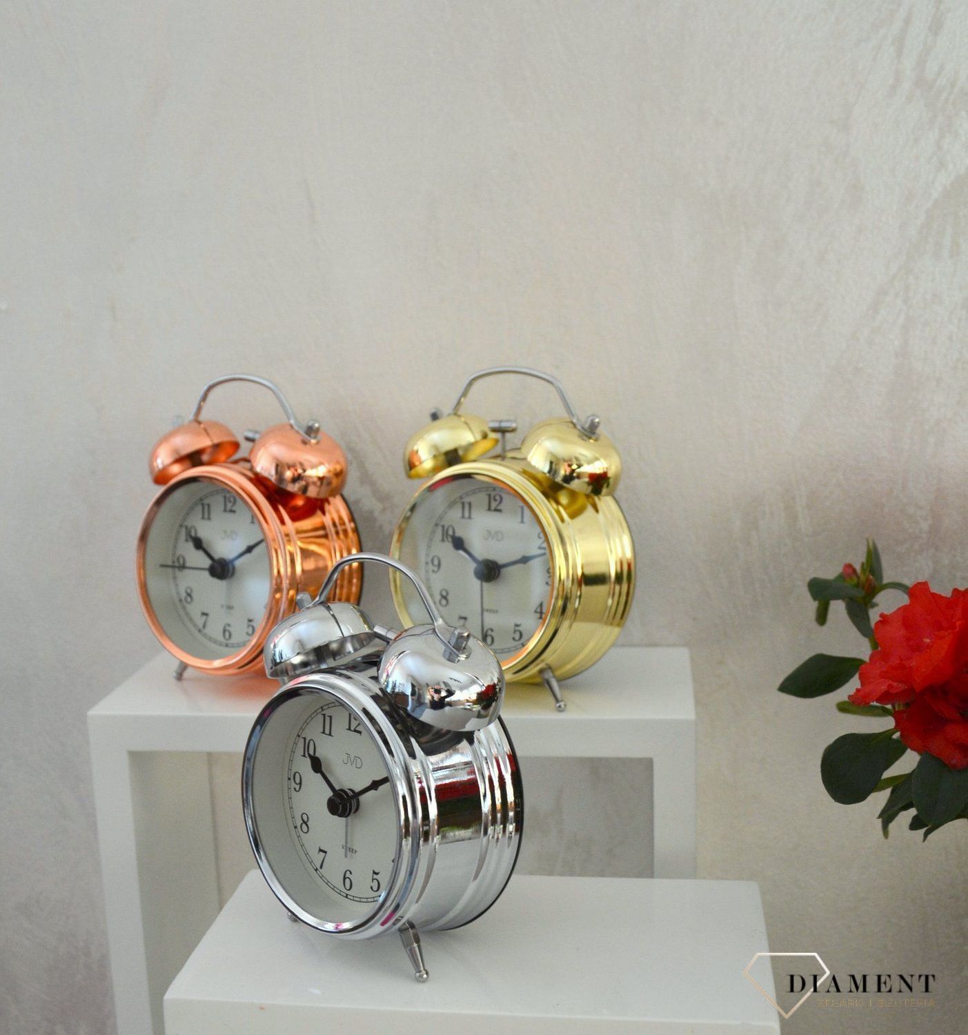 budzik retro PRL, JVD SRP2215.1, budzik srebrny, budzik z drzemką ...